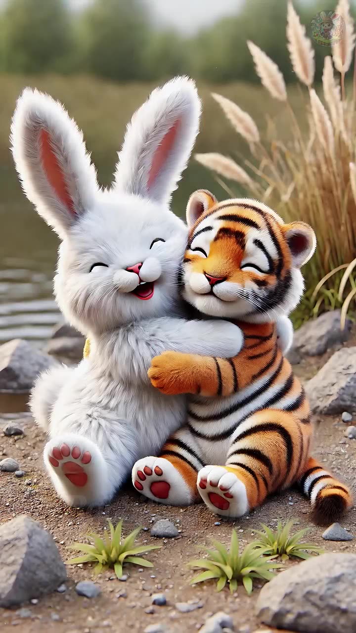 Cute rabbit saves poor little tiger cub 🐰