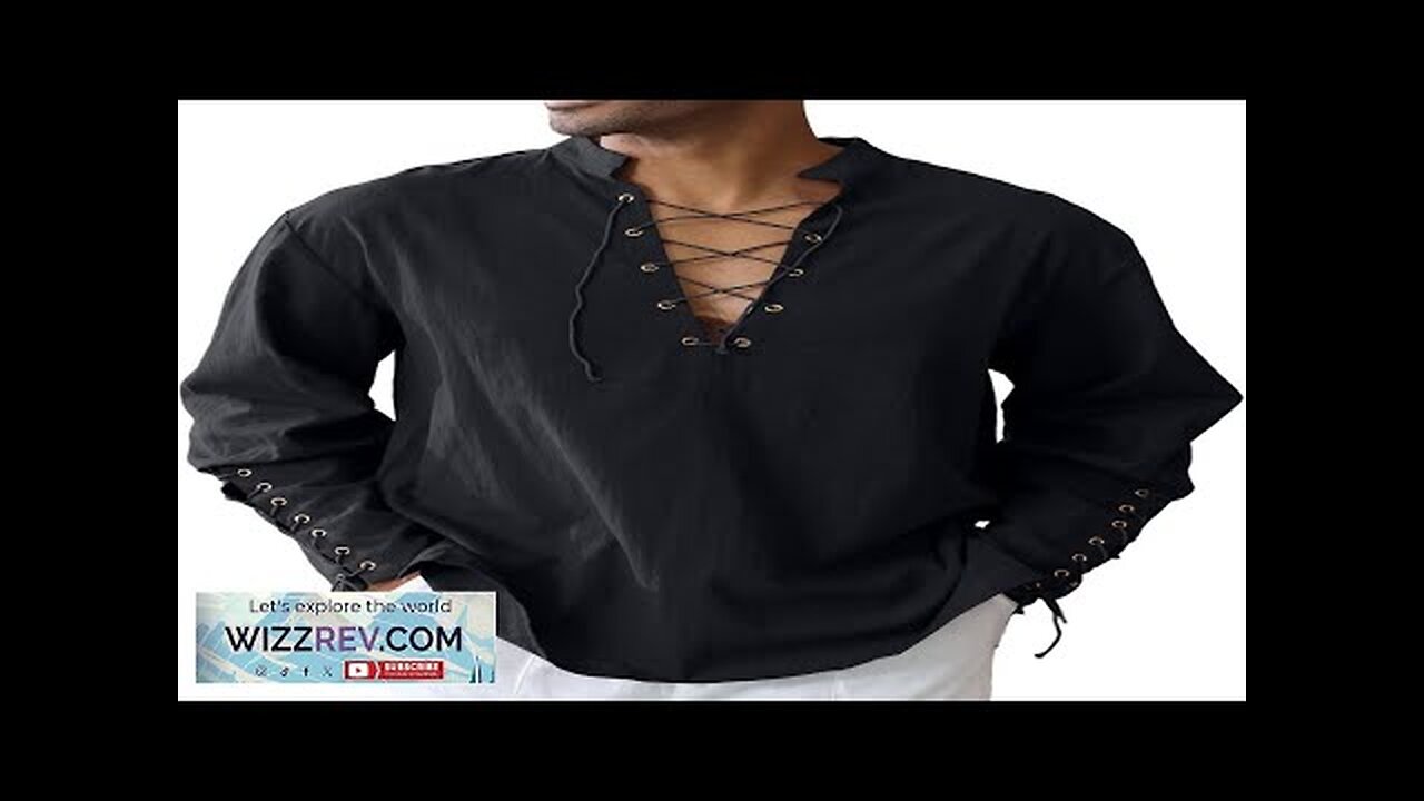 Men's Cotton Linen Shirt Drawstring Arm Banded Tops Medieval Viking ...