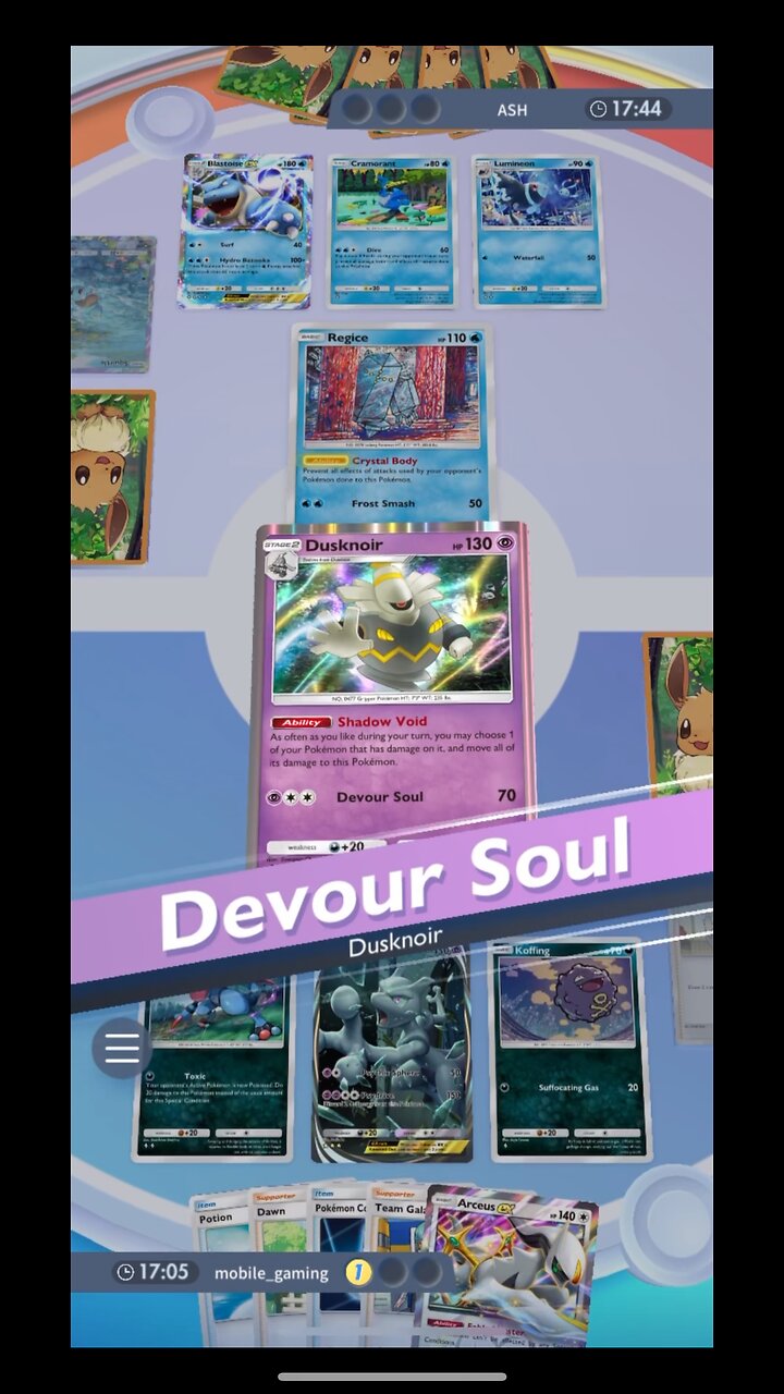 Part 1/1 Pokémon TCG Pocket PVP Gameplay #5 Mewtwo ex Dusknoir Toxicroak VS Blastoise ex Regice