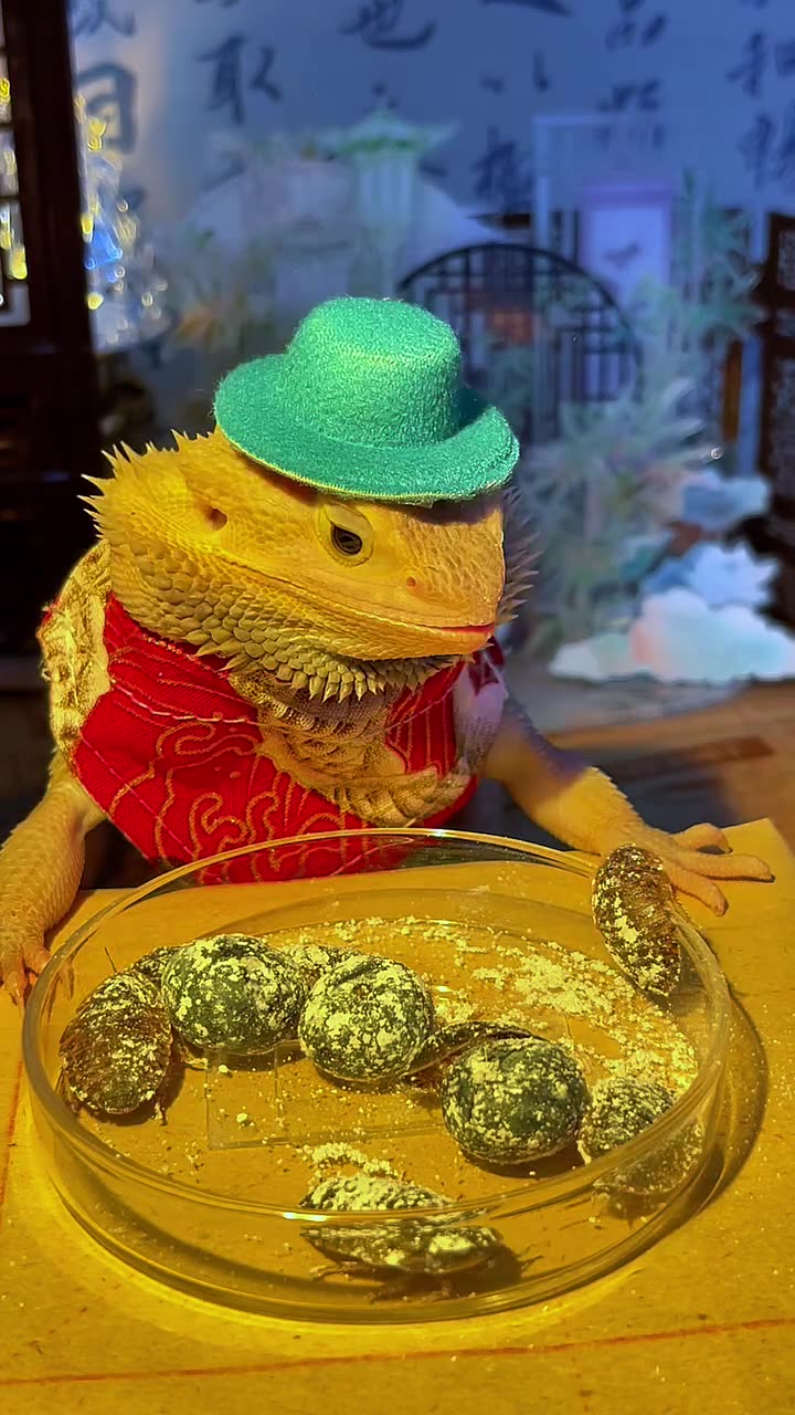 This lizard having fanstatic food in lunch