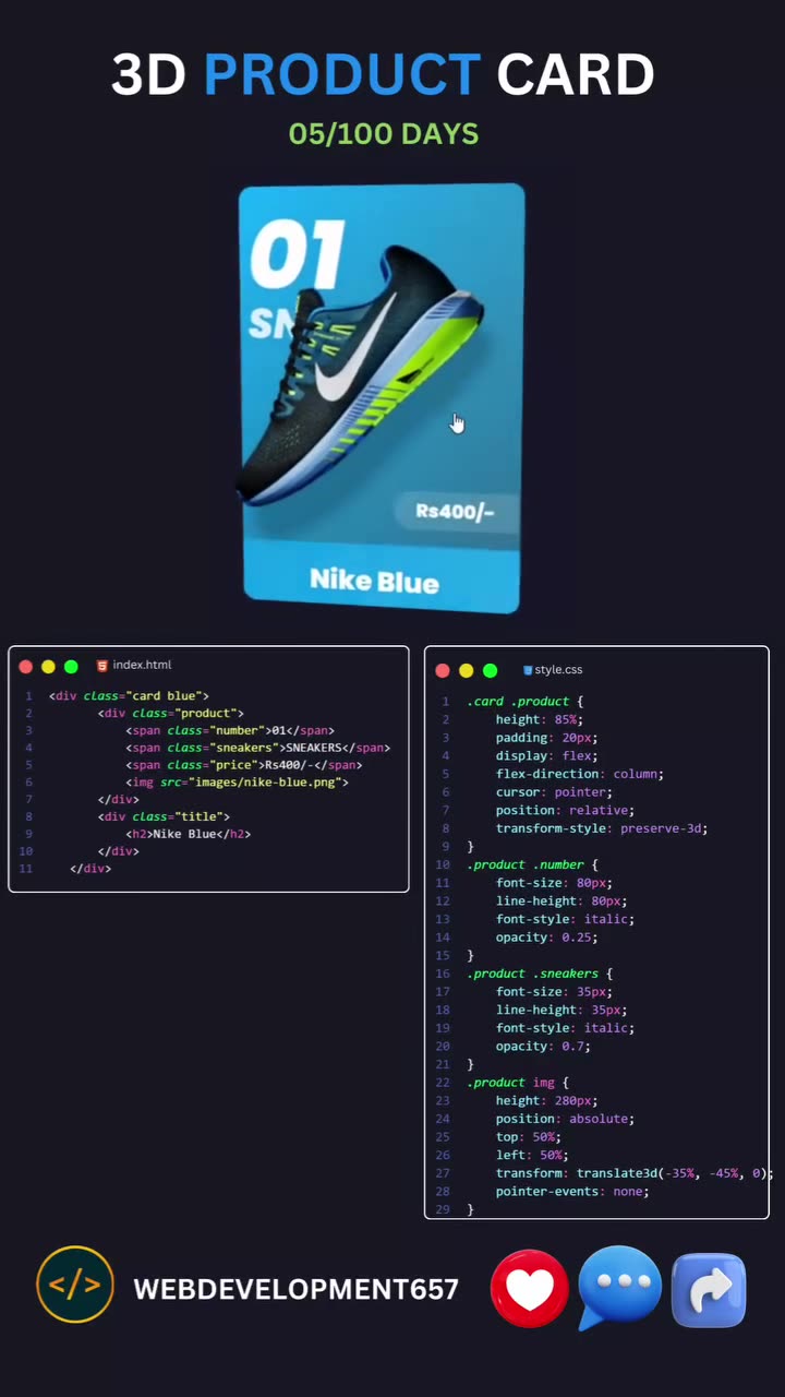 3D Product Card #html #shorts #coding