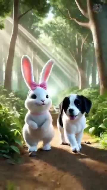 Rabbit saves a drawing puppy
