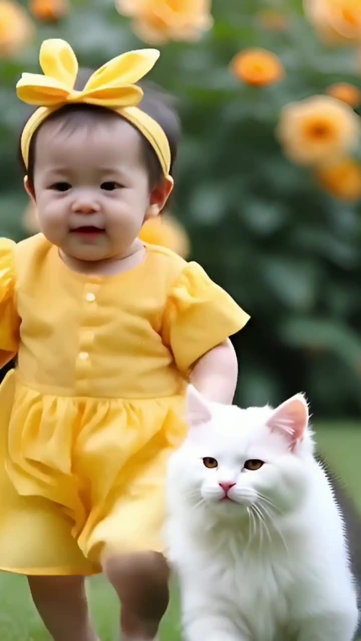 A cute baby and a cute cat 🥰🇺🇸♥️
