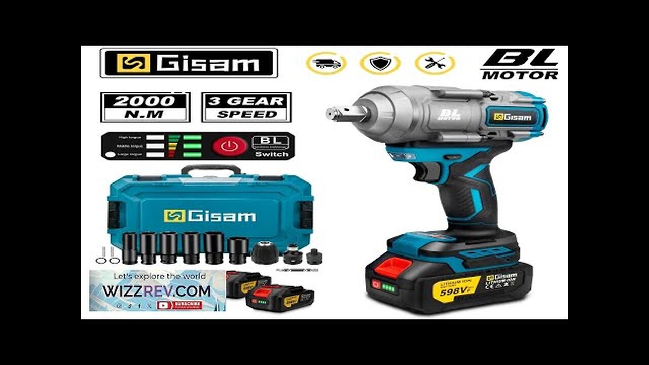 Gisam 2000N.M Torque Brushless Electric Impact Wrench 1/2 inch ...