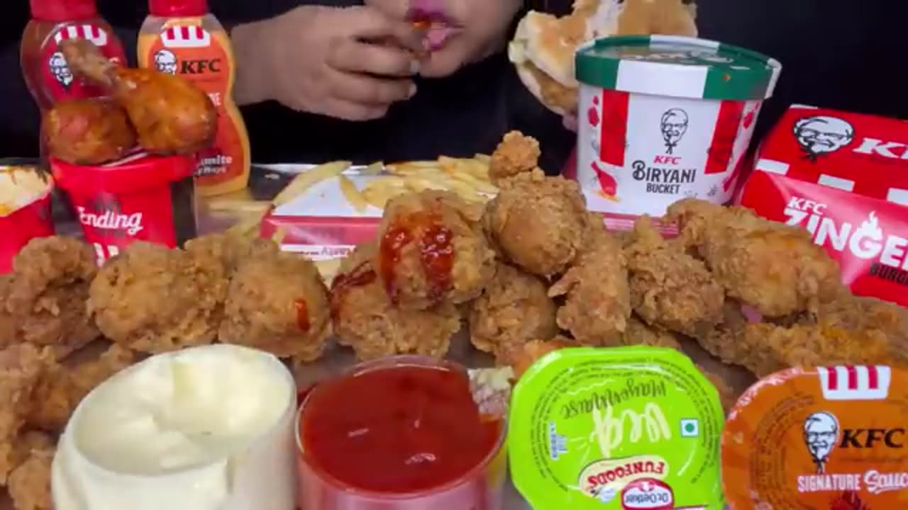 ASMR EATING,KFC WHOLE MENU,CHICKEN LEG PIECE,ZINGER BURGER,BIRYANI ...