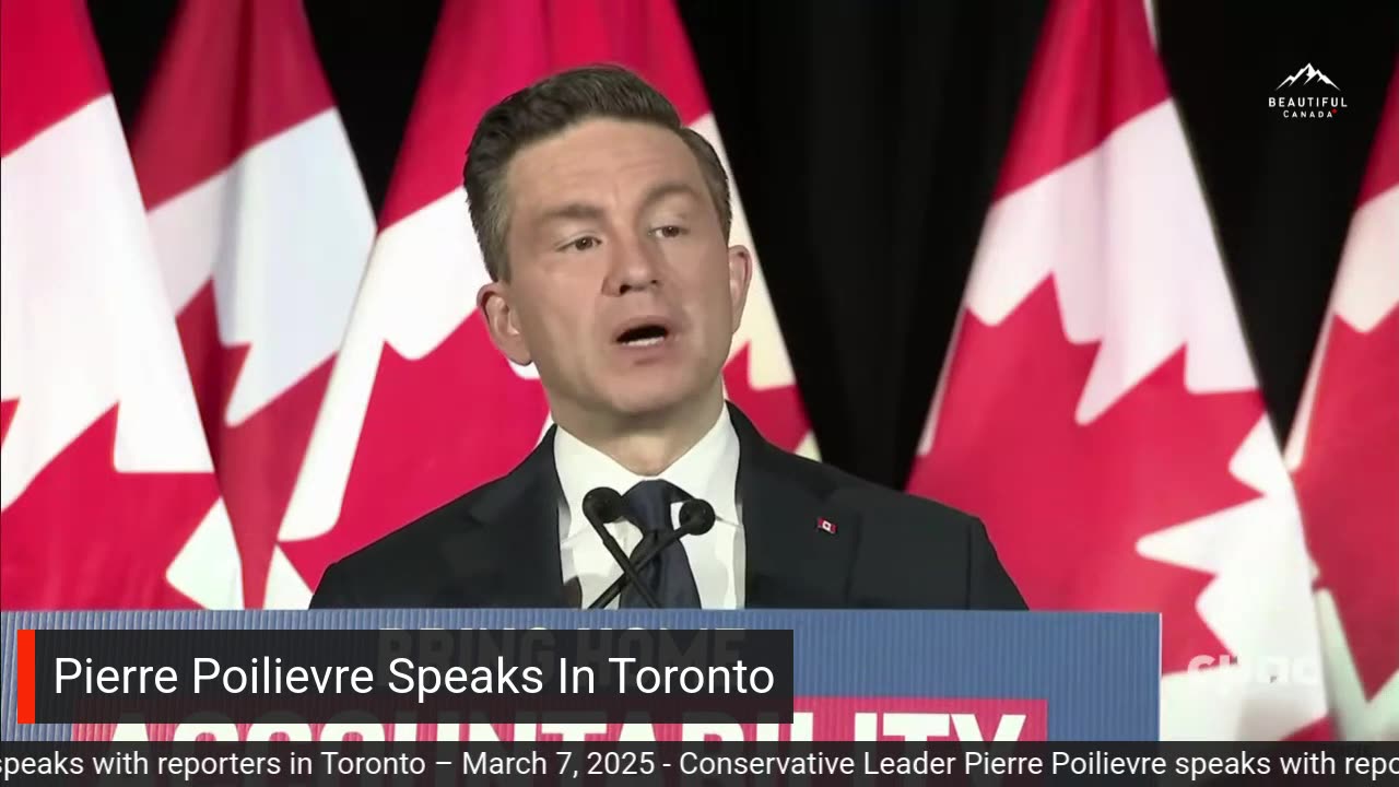 Conservative Leader Pierre Poilievre speaks with reporters in Toronto ...
