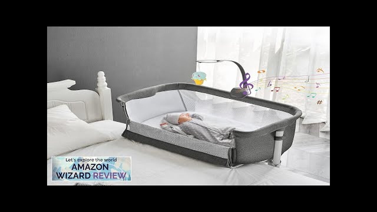 Yacul Baby Bassinet Bedside Sleeper with Music Box Easy to Assemble Bed ...