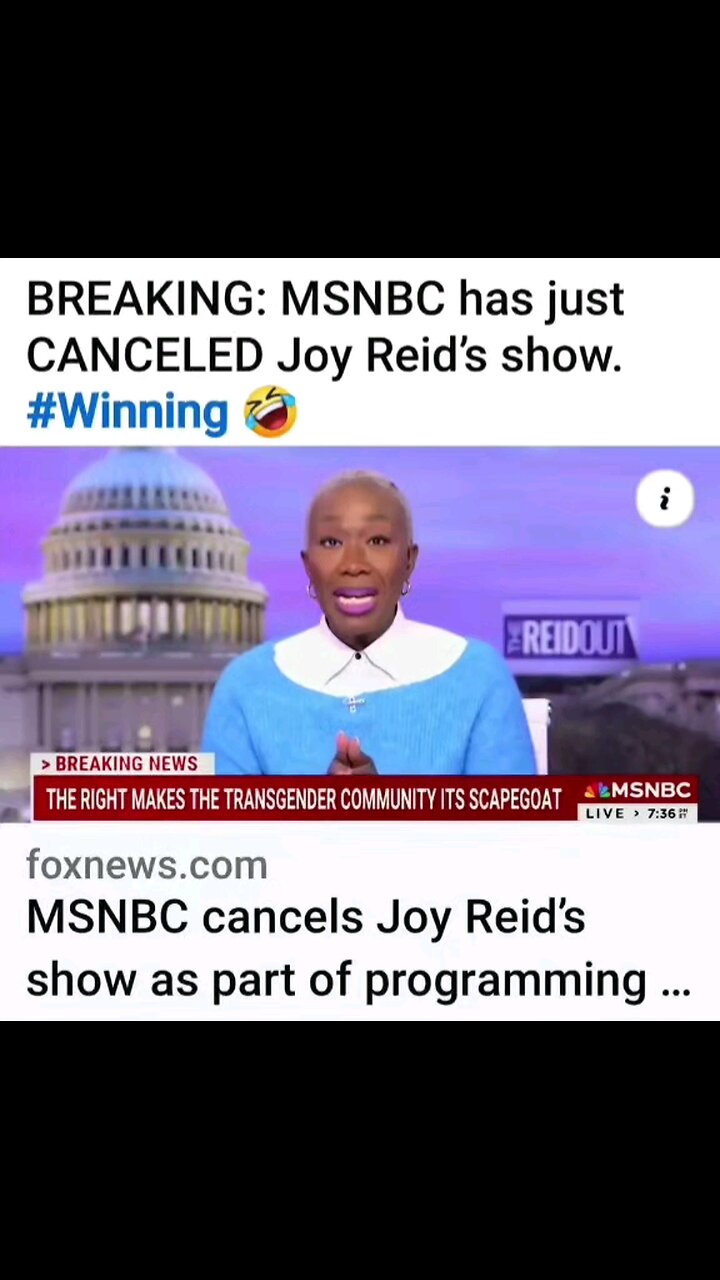 BREAKING: MSNBC has just CANCELED Joy Reid’s show. #Winning 😂
