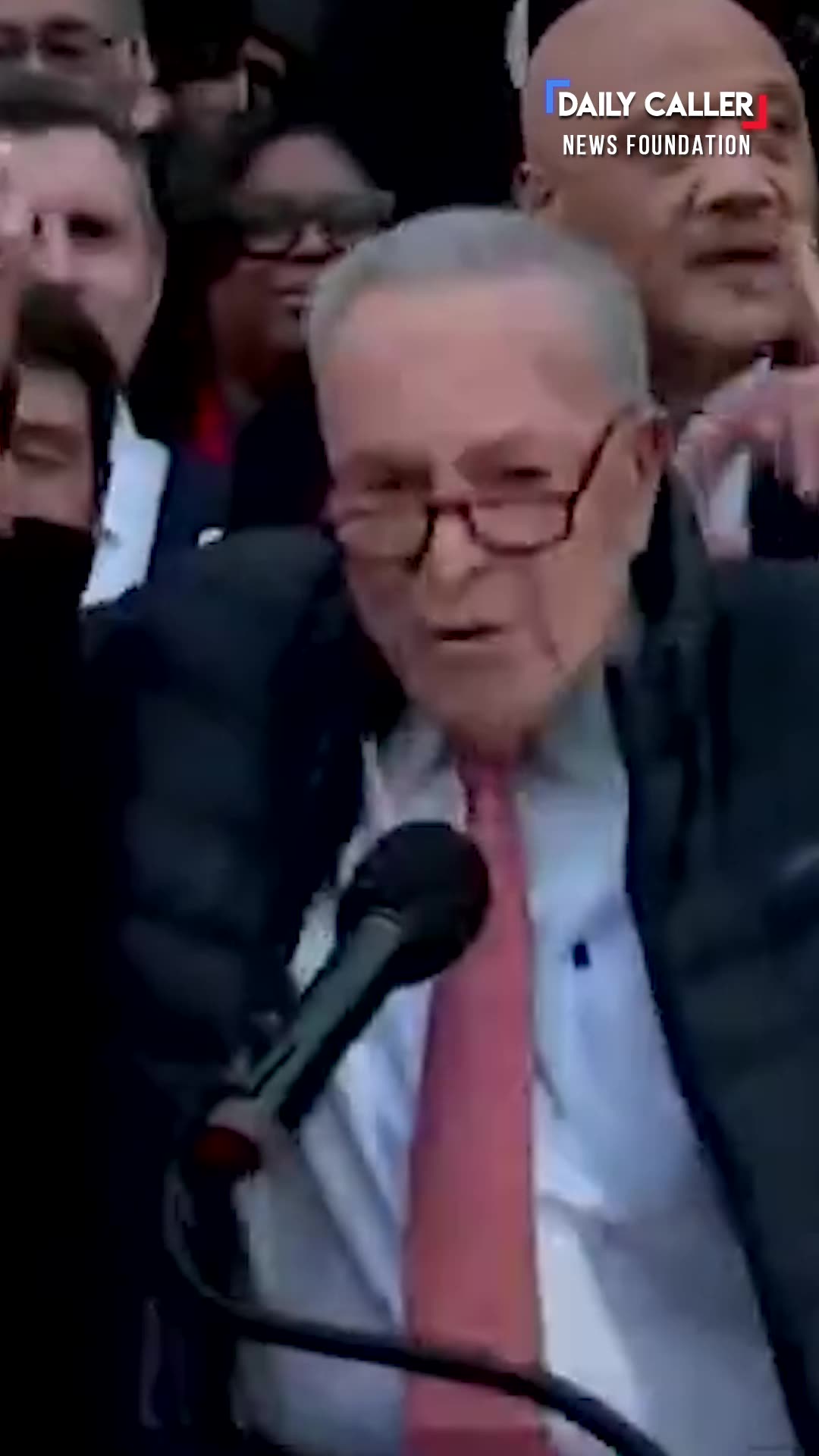 Chuck Schumer and Maxine Waters holding hands and chanting "We Will Win"