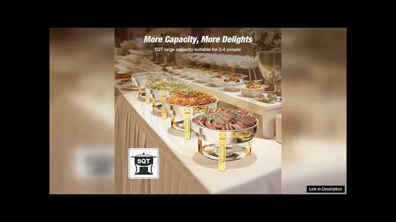 WARMOUNTS Chafing Dish Buffet Set 5QT 2/4 Pack Gold Accent Stainless ...