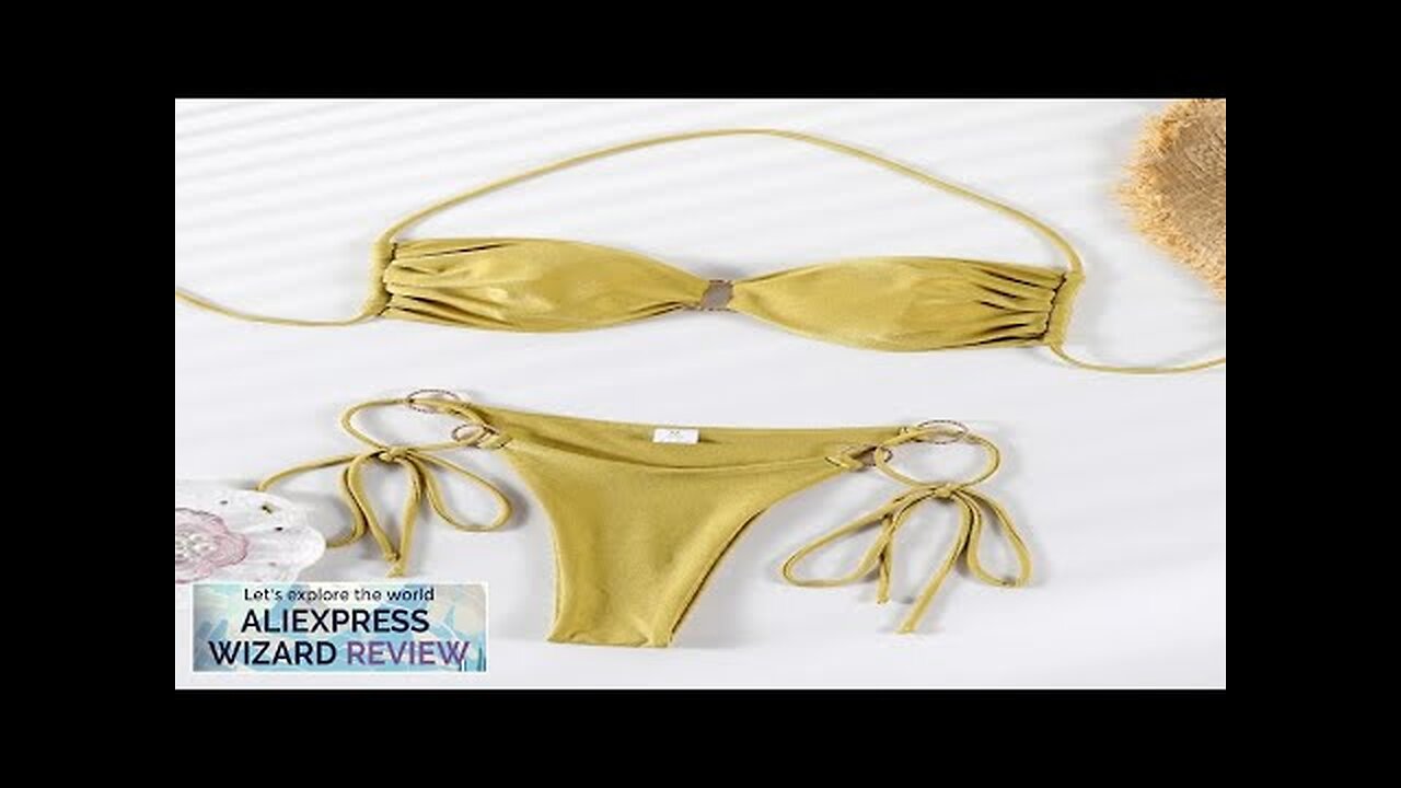 Solid Color Bikinis Push Up Swimwear Women Halter Bikini Set Shiny ...