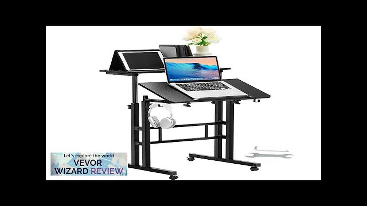 VEVOR Mobile Standing Desk 26.4"-44.9" Gas-Spring Height Adjustable Sit ...