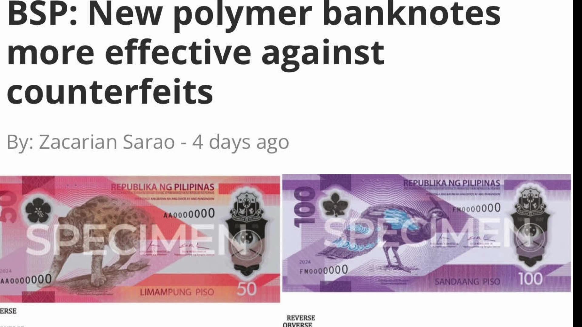 BSP: New polymer banknotes more effective against counterfeits