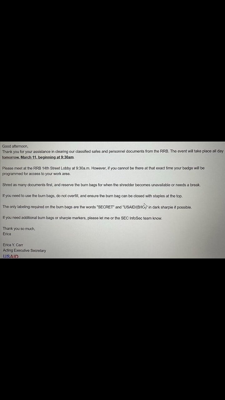 USAID staffers told through EMAIL to SHRED & BURN Classified Documents ...