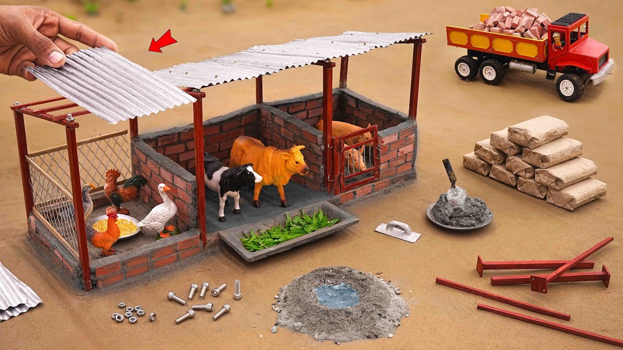 diy mini cemented animal farm house construction science project | cow ...