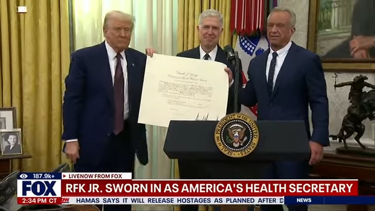 WATCH: RFK Jr sworn in w/ wife Cheryl Hines & President Trump in Oval ...