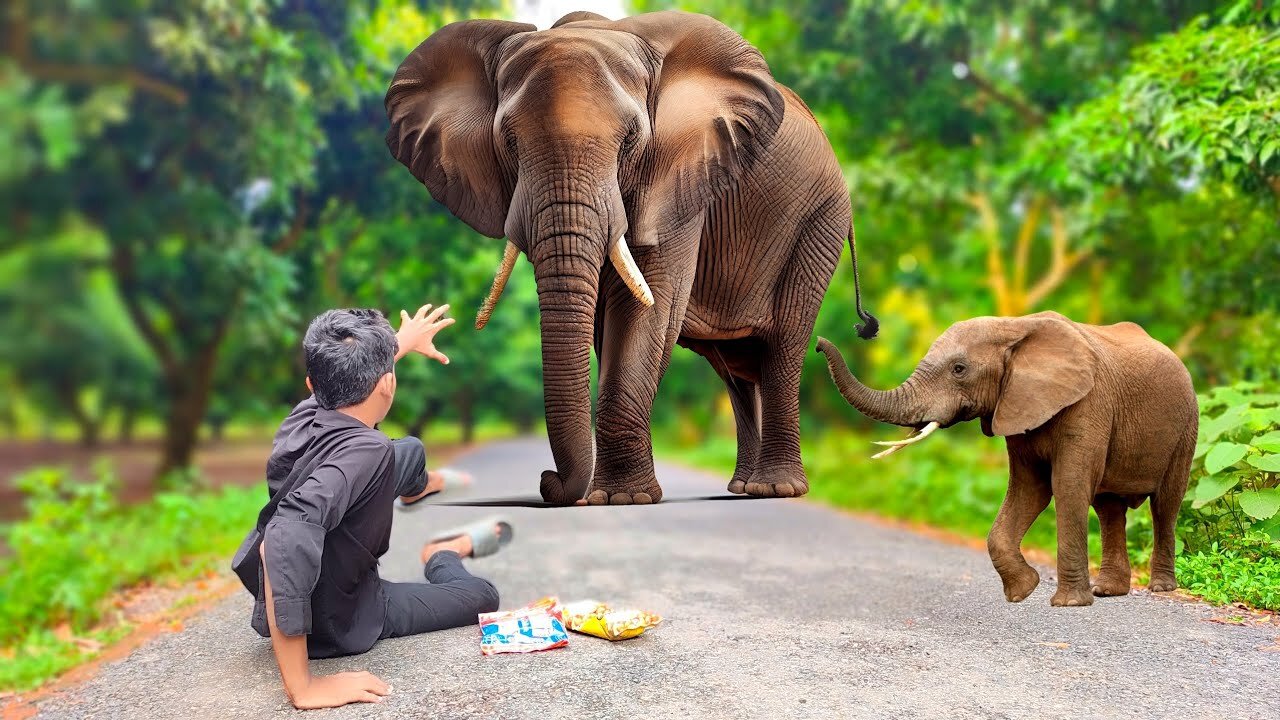 Elephant Attack On Village Boy In Road Part 4