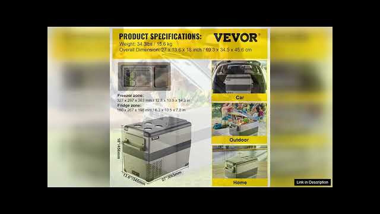 VEVOR 12 Volt Refrigerator 45L(48qt) Fast Cooling Portable Freezer with ...