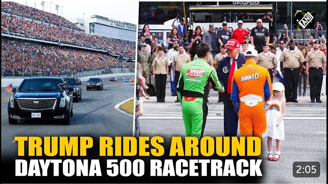 US President Donald Trump rides around Daytona 500 racetrack ahead of ...