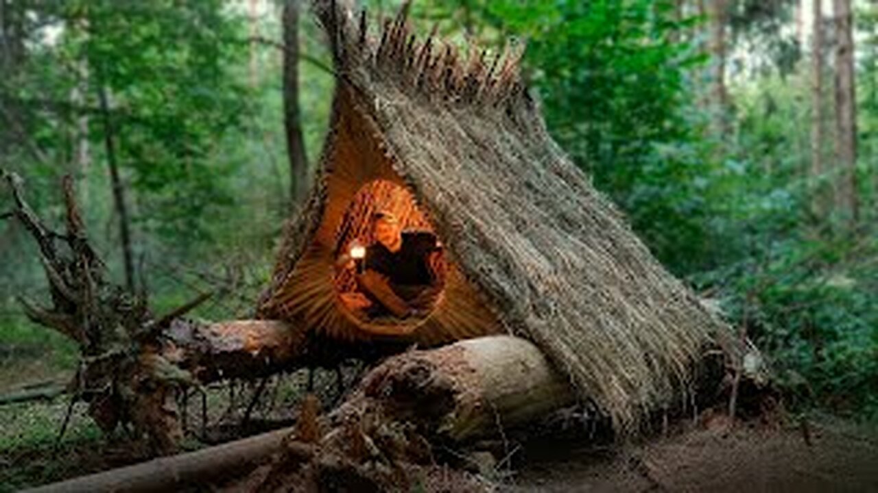 Building a Cozy Hut on Top of 2 Fallen Trees