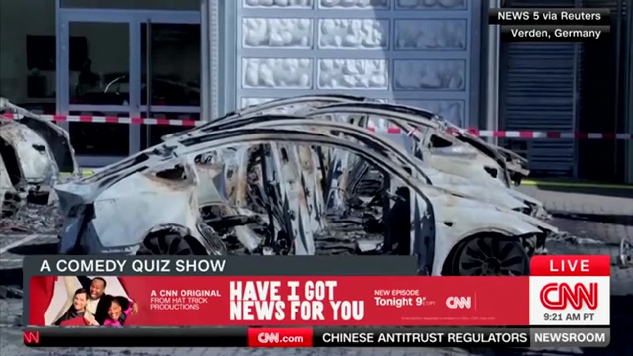 CNN: SEVEN TESLAS BURN OUTSIDE SHOWROOM IN NORTHERN GERMANY
