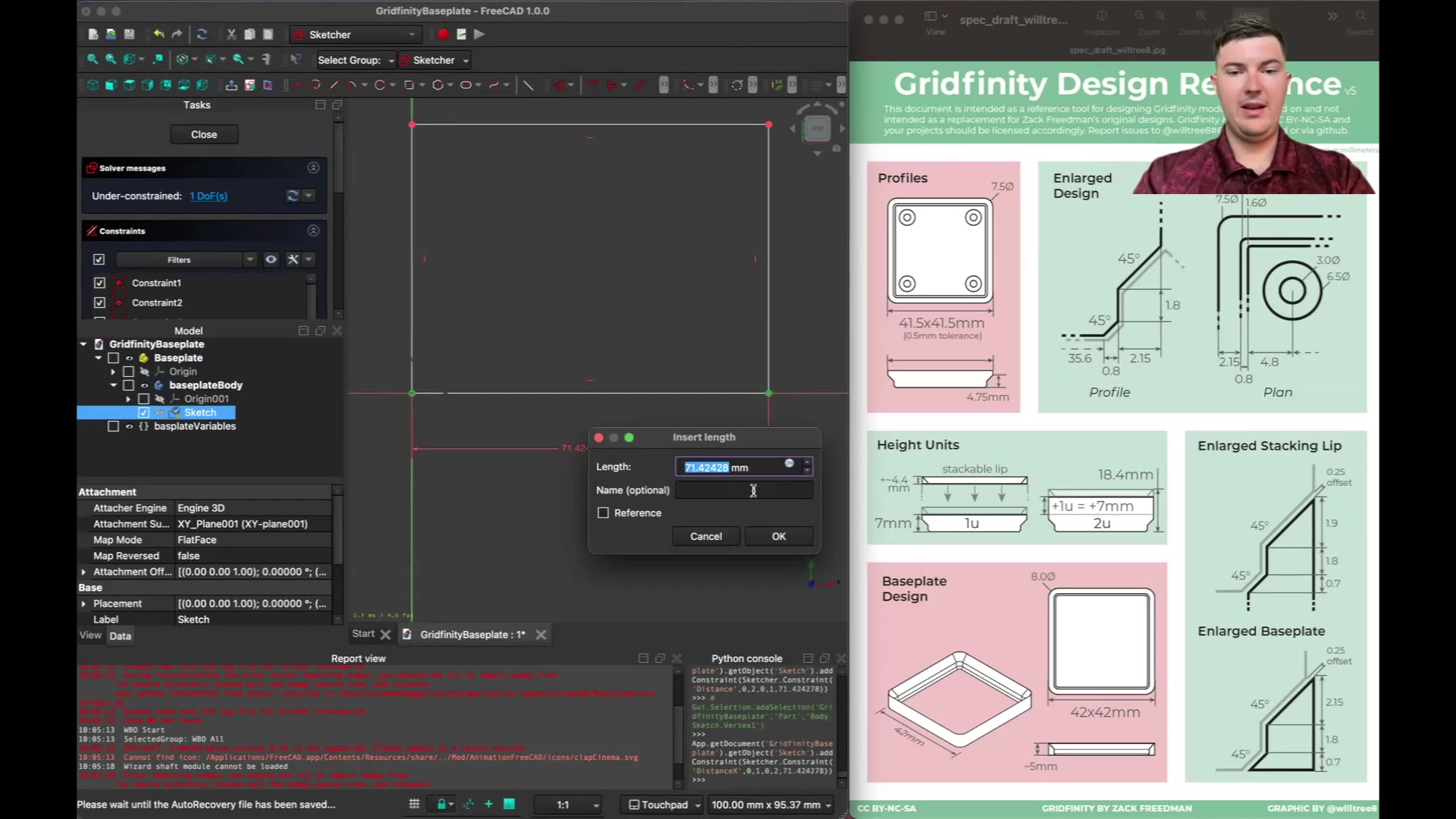 Gridfinity Baseplate in FreeCAD: Part 1 - Implementing Variable Groups and a Fully Parametric Pad
