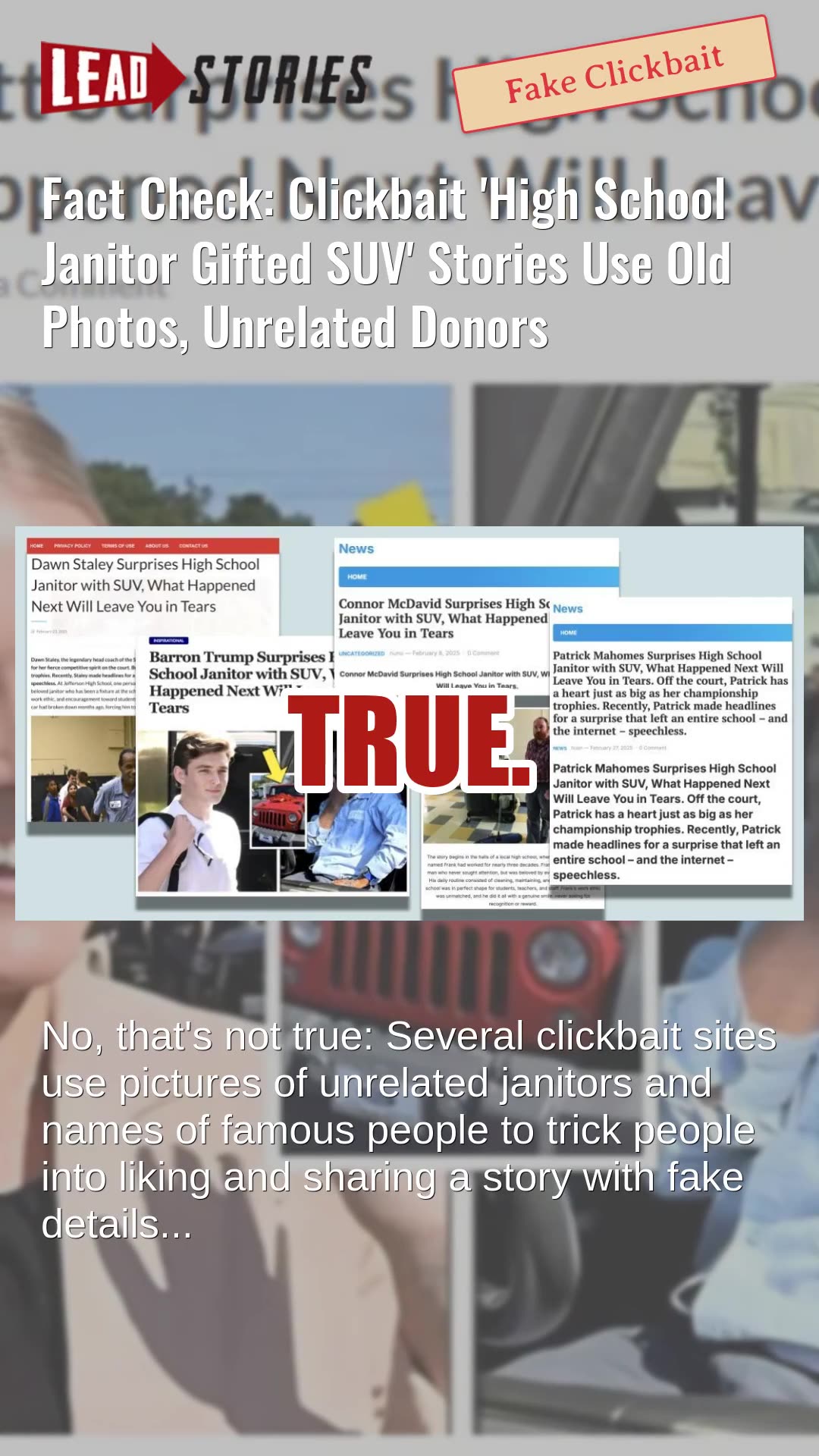 Fact Check: Clickbait 'High School Janitor Gifted SUV' Stories Use Old ...