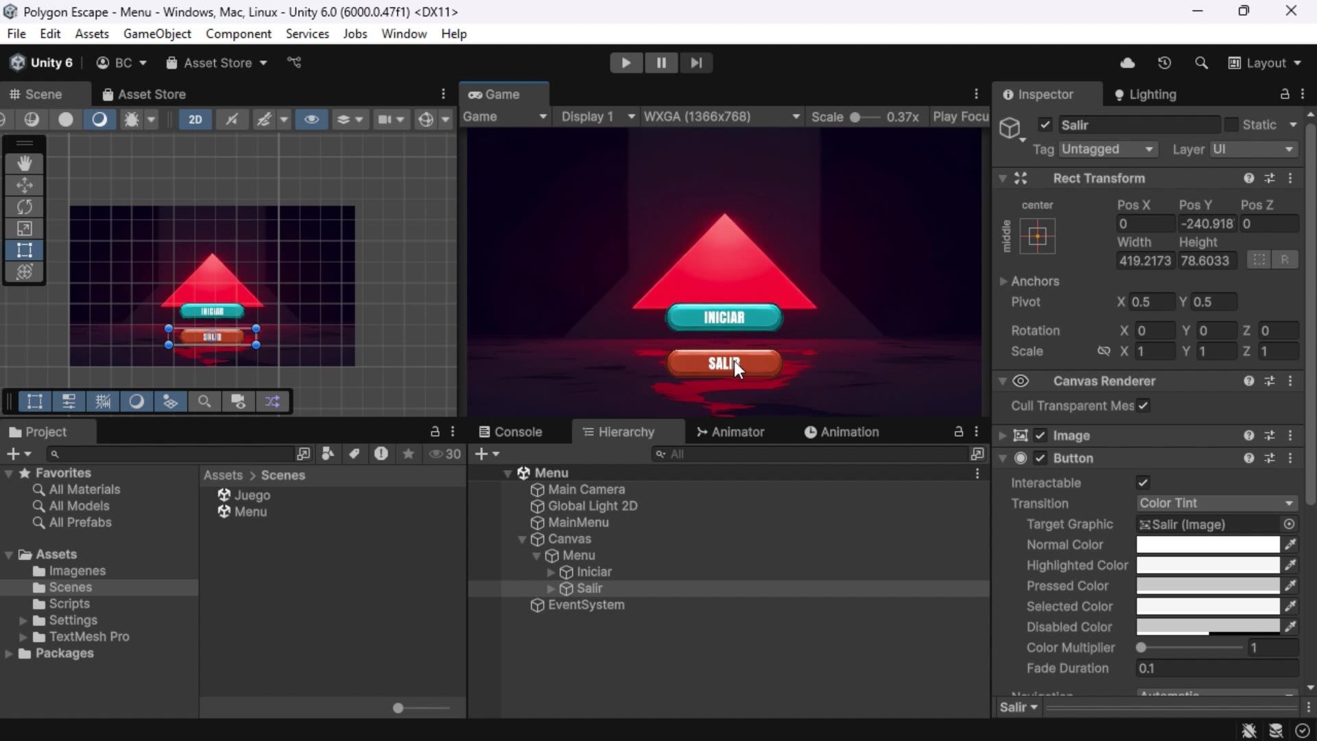 Cómo crear un menu de inicio para un juego en Unity