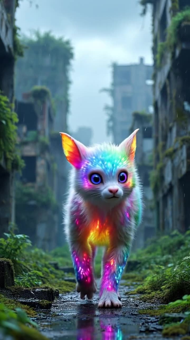 "Magical Glowing Cat Wanders in Abandoned World | Viral Fantasy Cat 🐱