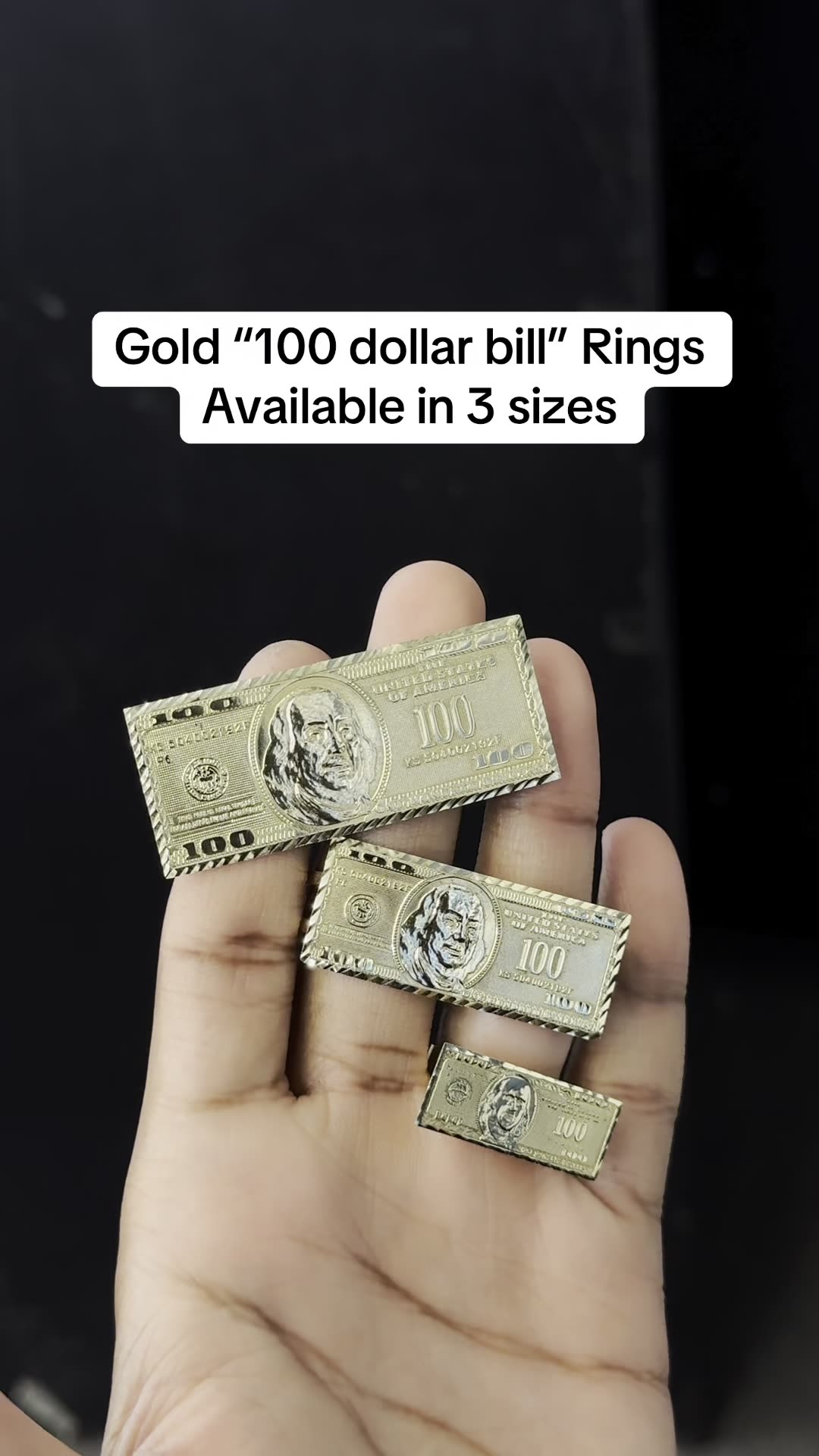 Real 10K Gold “100 Dollar Bill” Rings