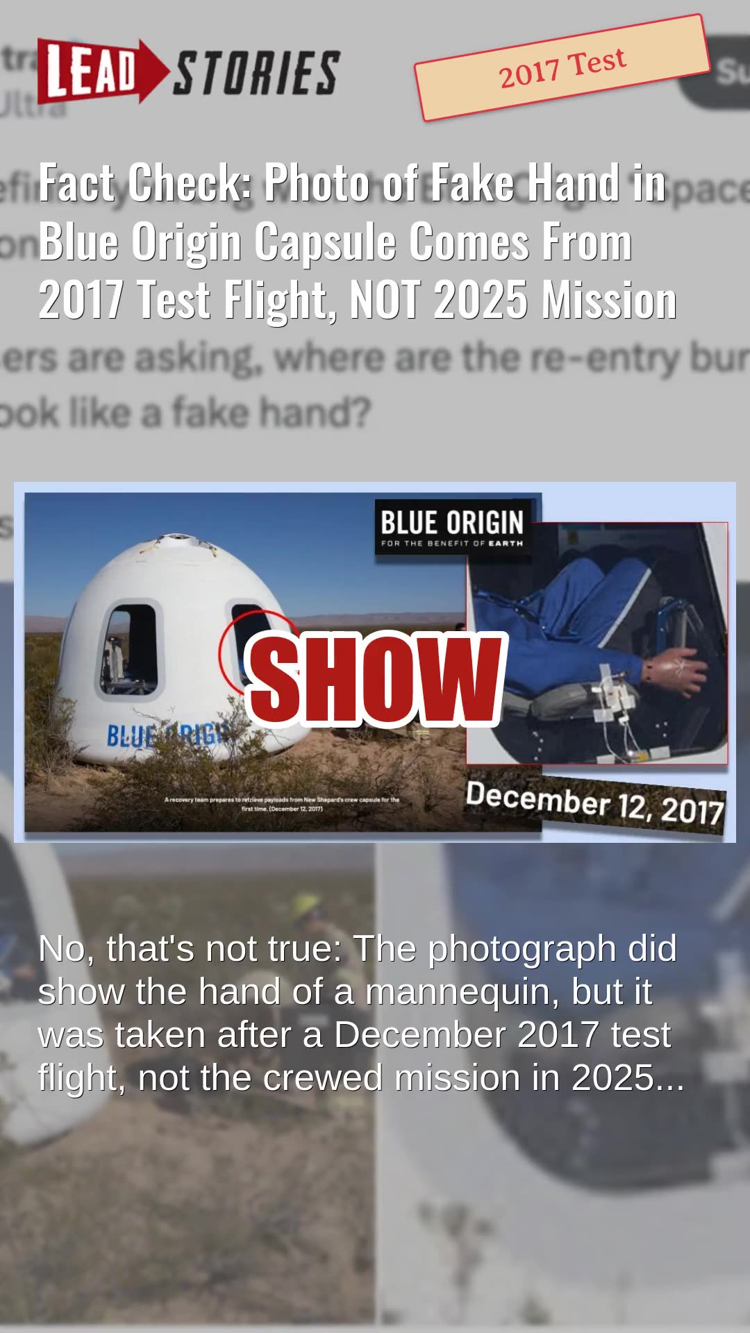 Fact Check: Photo of Fake Hand in Blue Origin Capsule Comes From 2017 ...
