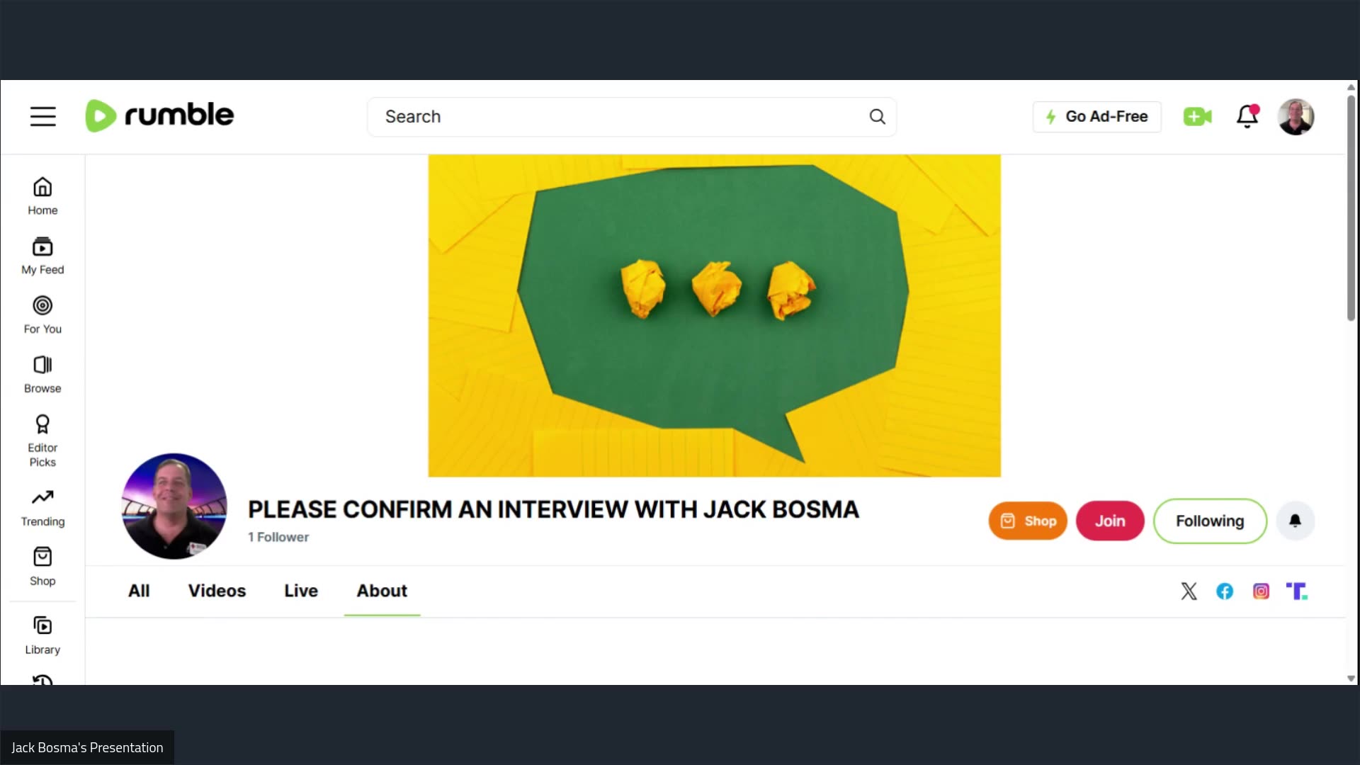 PLEASE CONFIRM AN INTERVIEW WITH JACK BOSMA