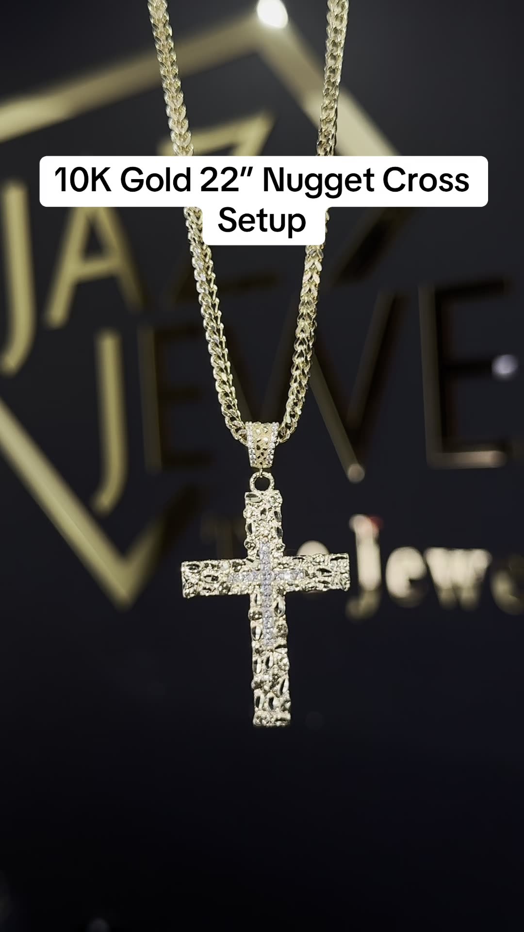 10K Gold Nugget Cross & 22” Rope Chain Setup
