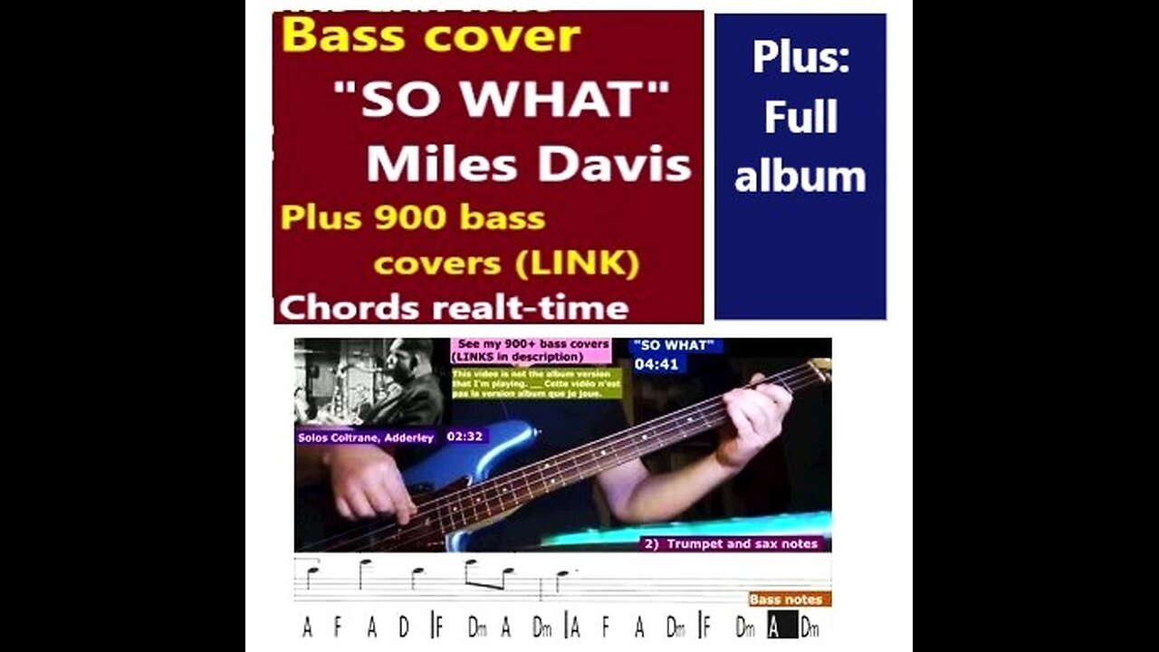 Bass cover Miles Davis SO WHAT (+Album audio) Chords real-time _ PLUS ...