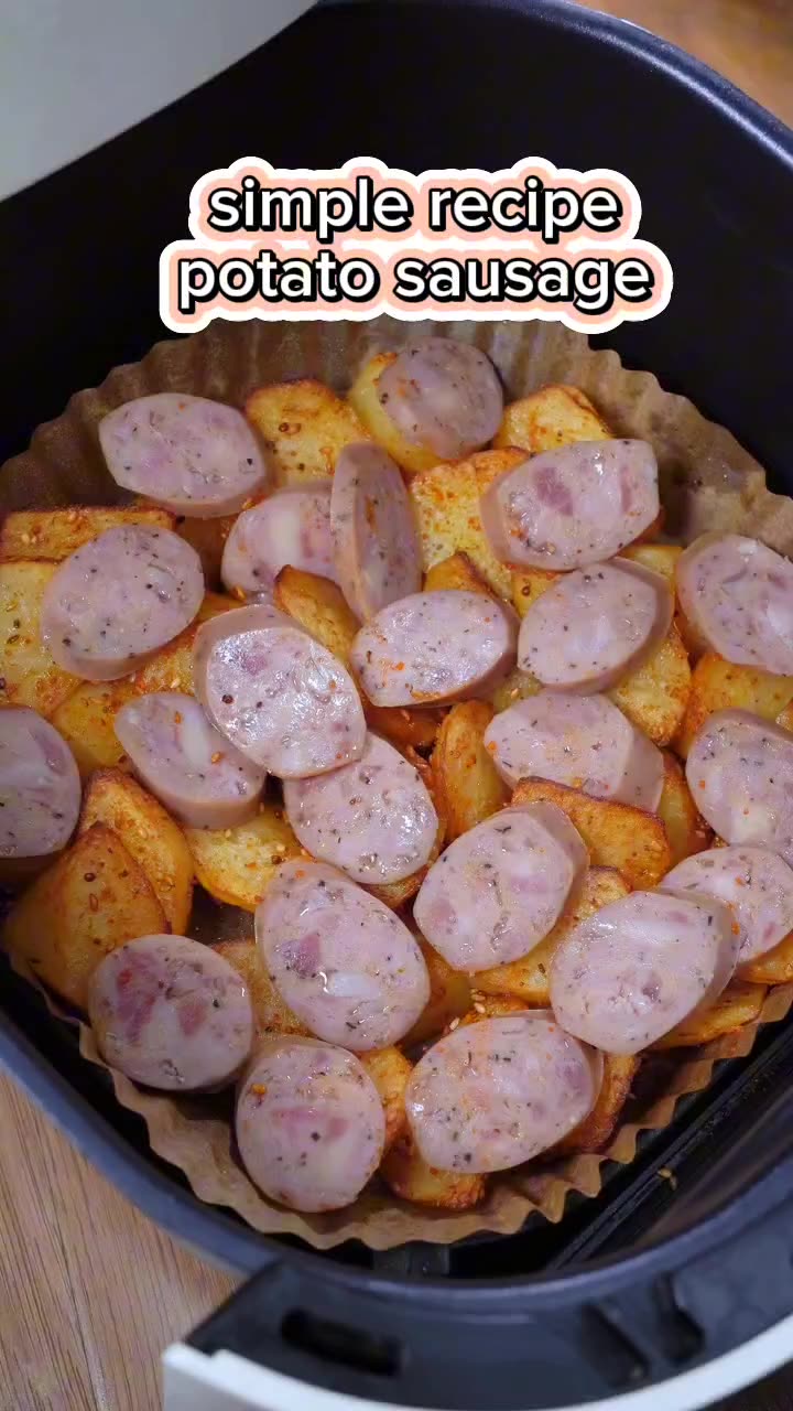 Late night snacks, simple fried potato and sausages, shrimp egg cup
