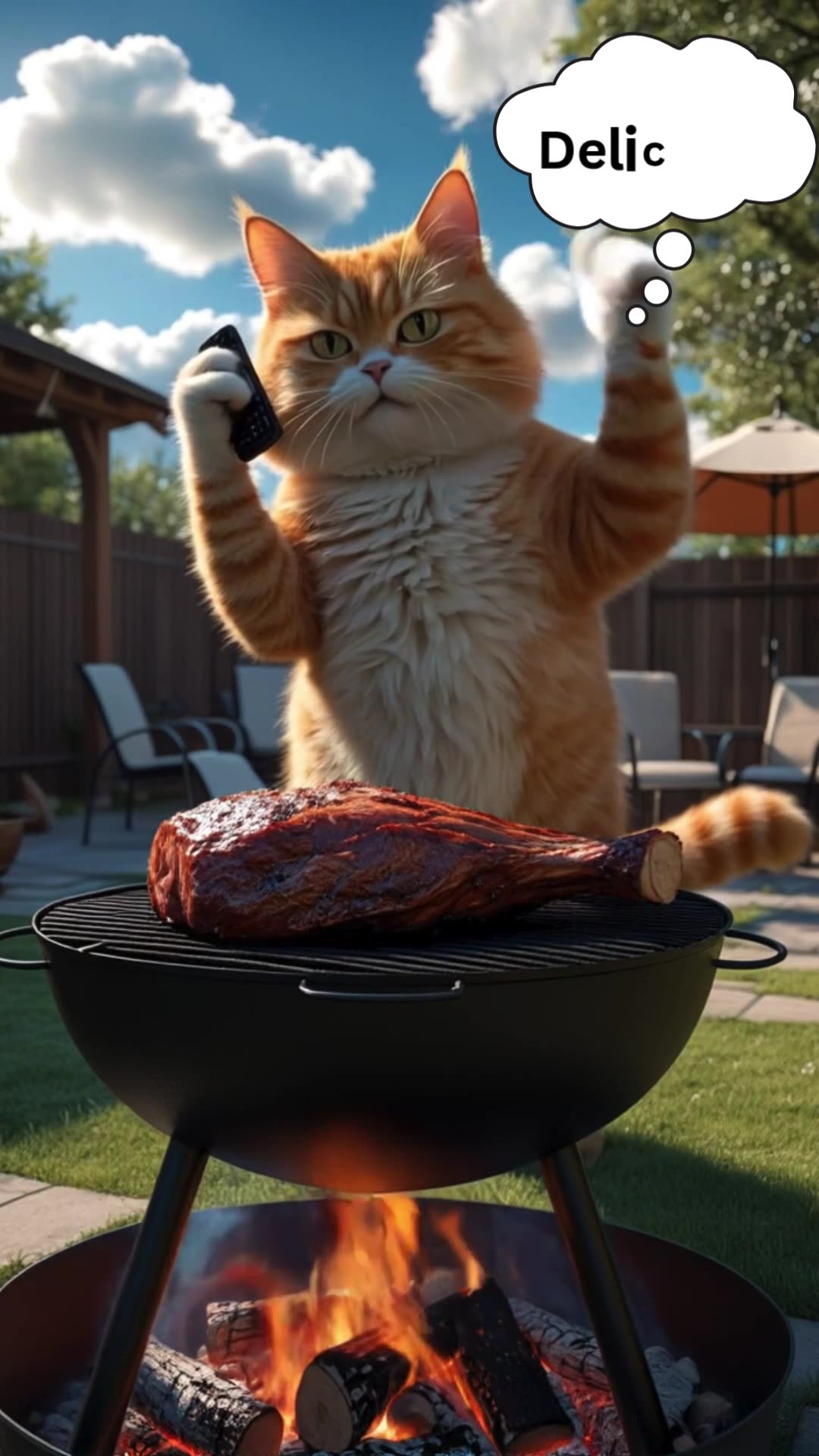 cute cat make a BBQ