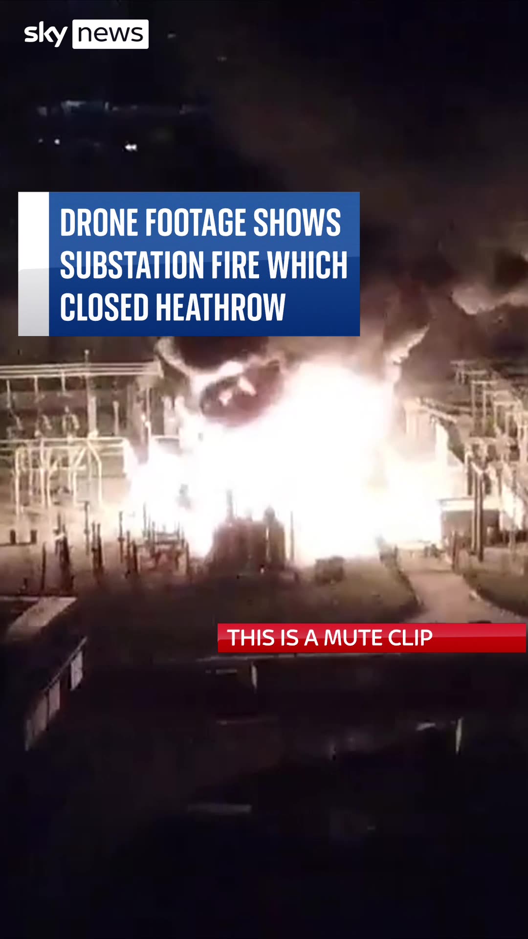 Drone footage shows substation on fire