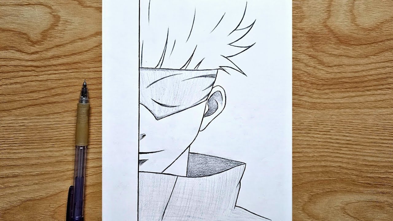 How to draw Gojo | Easy Anime half face step by step | easy drawing ...