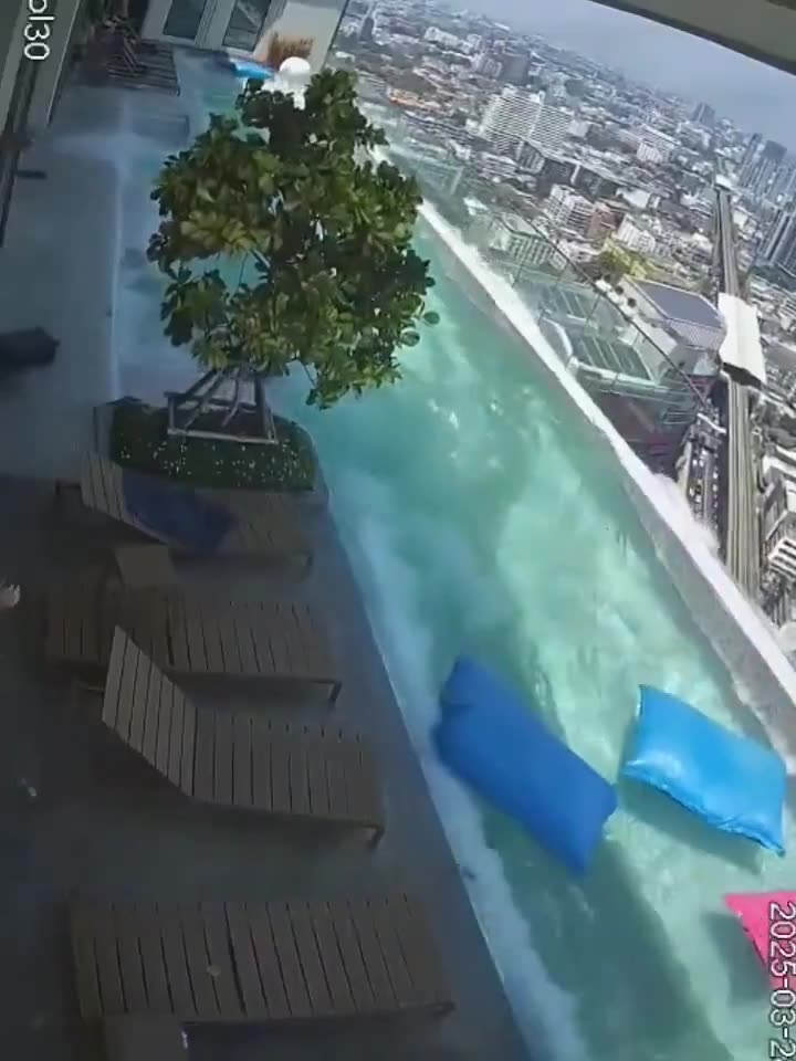 Another view of Myanmar rooftop pool turning the earthquake