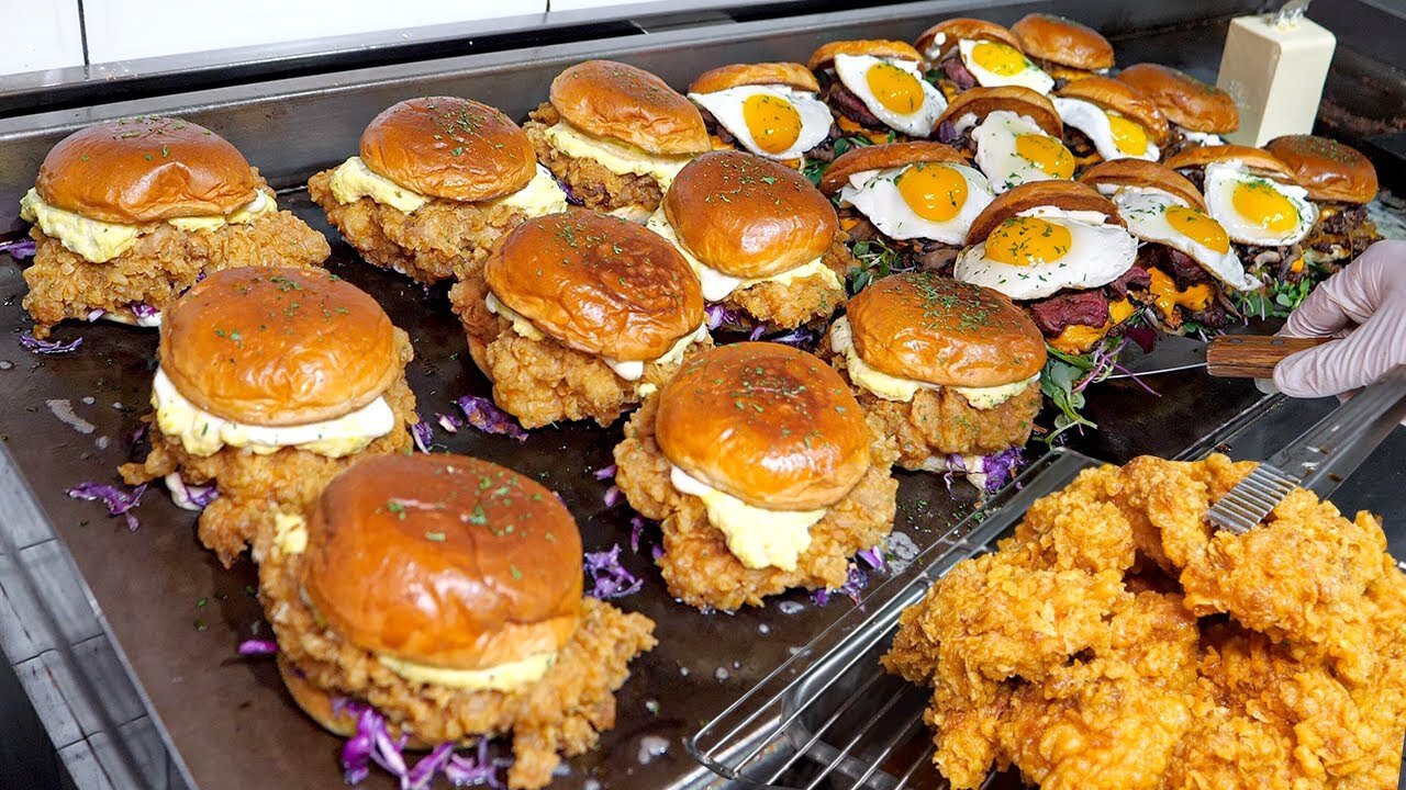 Unique Burgers!! Japanese Chicken Burger & Steak Cheeseburger – Korean ...