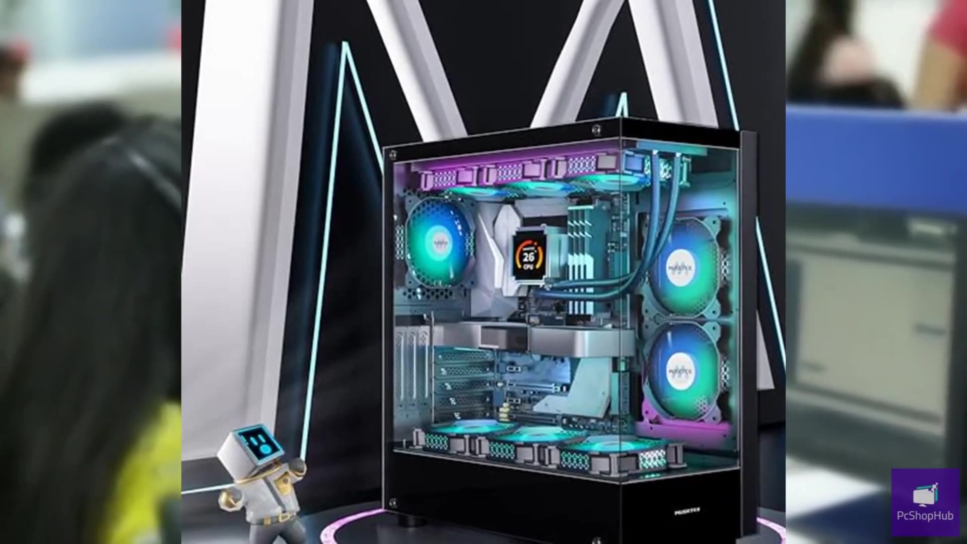 MUSETEX PC CASE ATX 6 PWM ARGB Fans Pre-Installed, Type-C Mid Tower ...