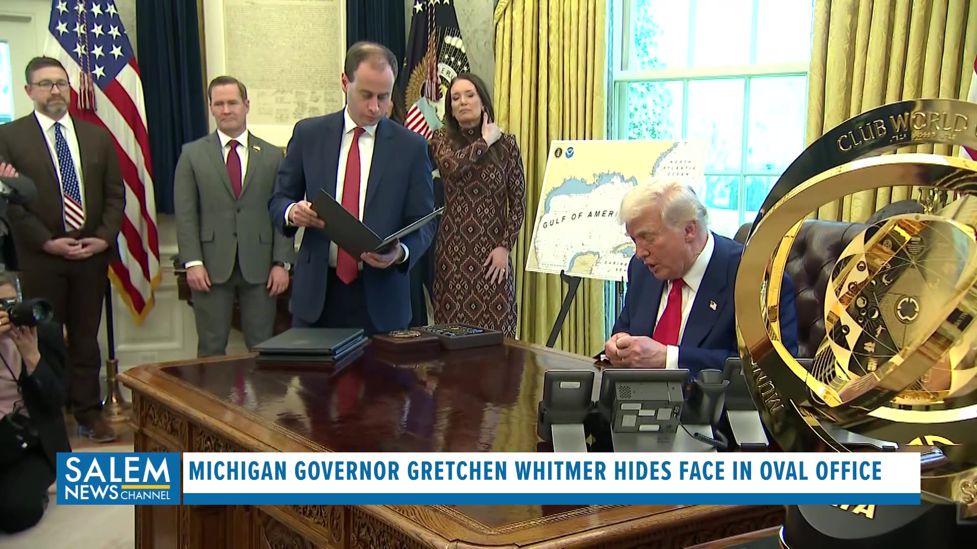 Michigan Governor Gretchen Whitmer Hides Face In Oval Office Visit