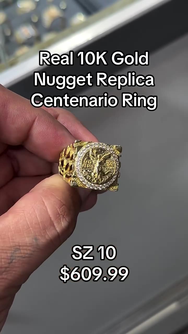 Real 10K Nugget Replica Centenario Ring