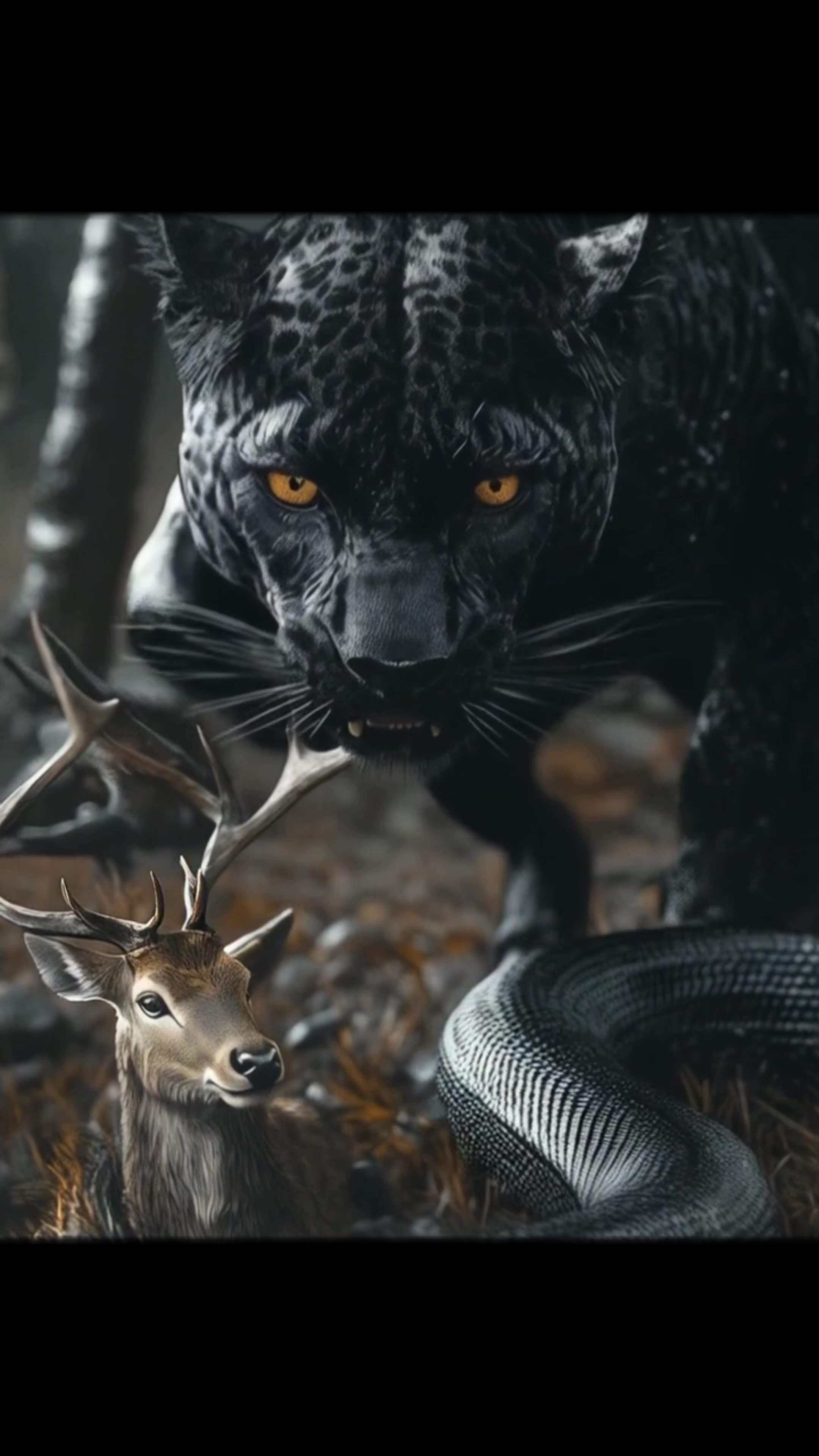 The Brave Black Leopard: Saving the Fawn from the Giant Snake