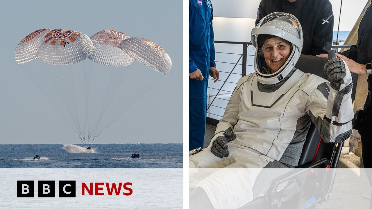 Nasa astronauts return to Earth after nine months in space | BBC News