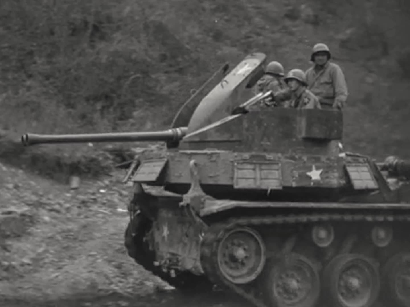 M19A1 Multiple Gun Motor Carriage in action against ground targets in ...