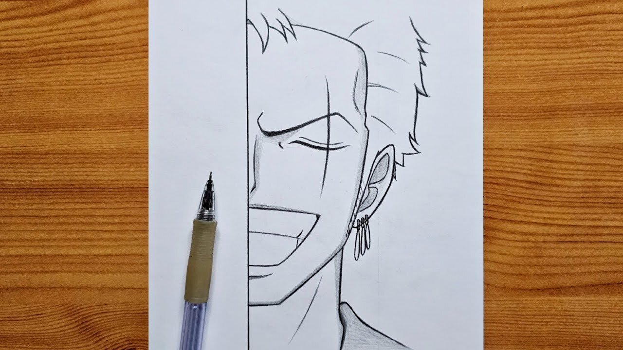 How to draw Zoro [ One Piece ] || Zoro half face step by step || easy ...