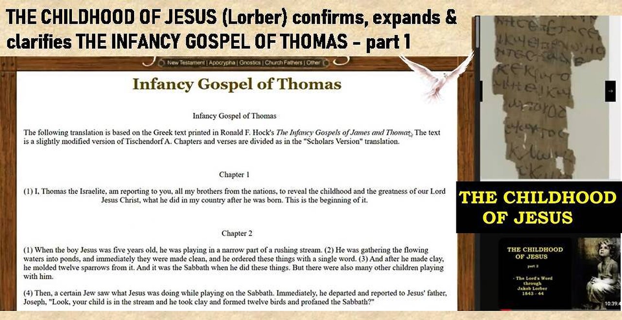 THE CHILDHOOD OF JESUS (Lorber) confirms, expands & clarifies THE INFANCY GOSPEL OF THOMAS - part 1