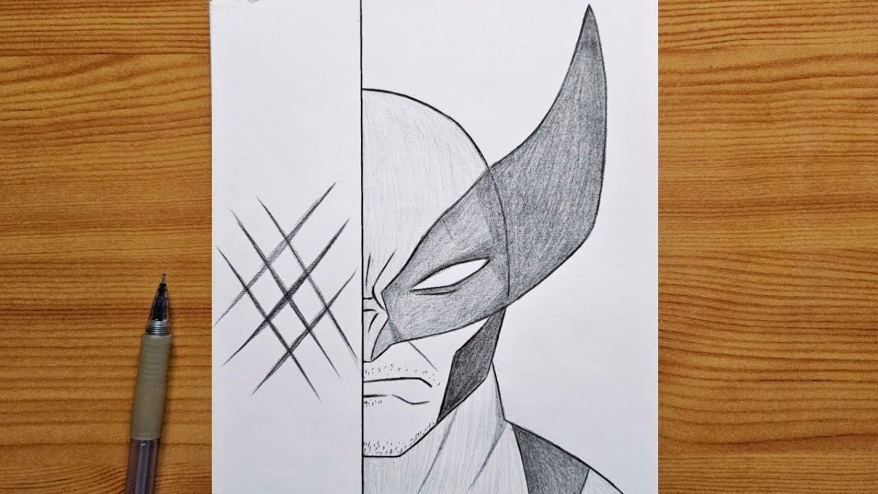 how to draw Wolverine half face | Wolverine Marvel step by step | easy ...