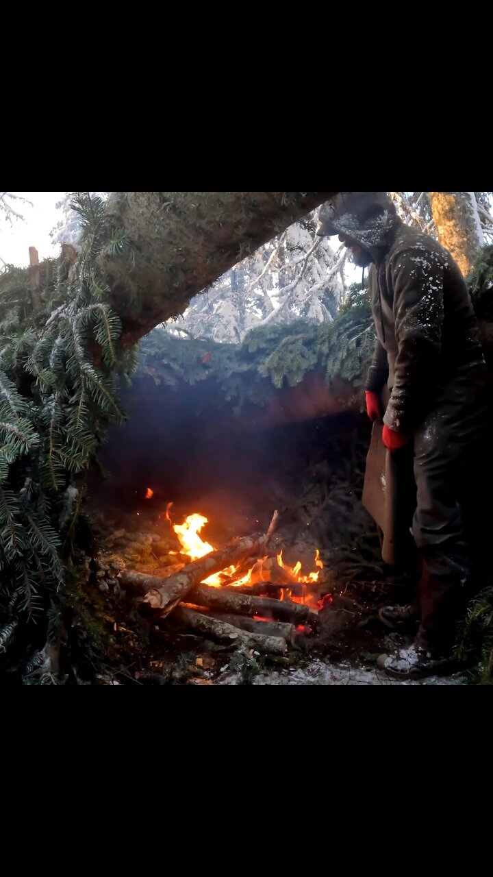 Primitive Survival Shelter, Winter in Deep Snow